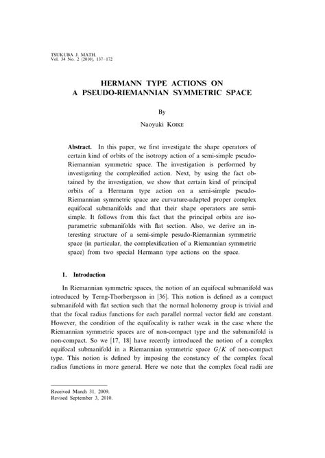 Pdf Hermann Type Actions On A Pseudo Riemannian Symmetric Space