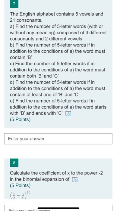 Solved 7 The English Alphabet Contains 5 Vowels And 21