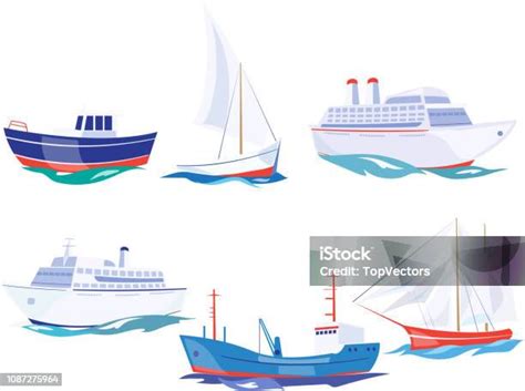 전송 집합 요트 보트 화물선 증기선 낚시 보트 흰색 배경에 선박 벡터 일러스트 레이 션 크루즈 0명에 대한 스톡 벡터 아트 및 기타 이미지 Istock