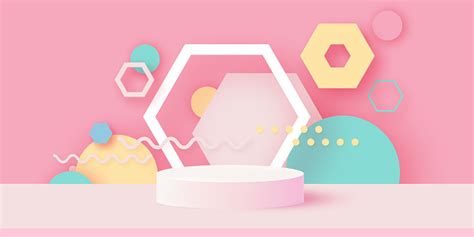 디스플레이 제품 모형 디자인을위한 최소한의 기하학적 모양 종이 컷 공예 스튜디오와 파스텔 배경에 3d 연단 장면 또는 받침대 원 육각형 0명에 대한 스톡 벡터 아트 및 기타