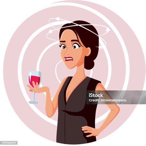 와인 벡터 만화 일러스트 레이 션의 한 잔을 들고있는 팁시 여자 여자에 대한 스톡 벡터 아트 및 기타 이미지 여자 한 명의 여자만 마시기 Istock