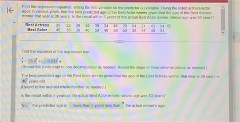 Solved Find The Regression Equation Letting The First