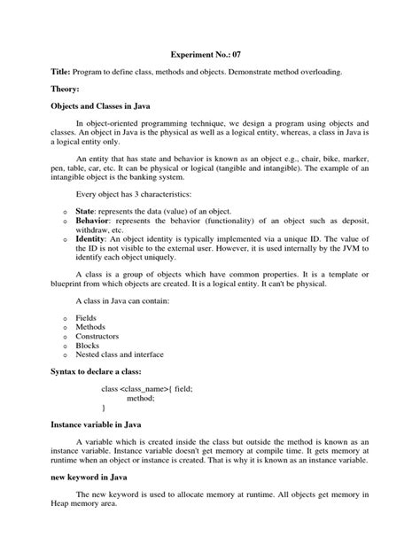Experiment 7 Pdf Method Computer Programming Class Computer Programming