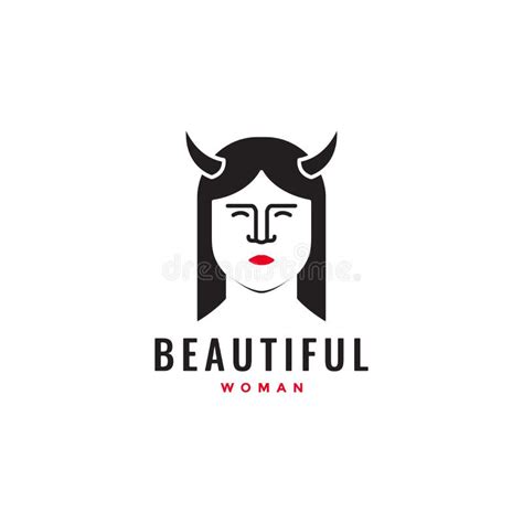 Beautiful Face Woman With Horn Logo Design Vector Stock Vector