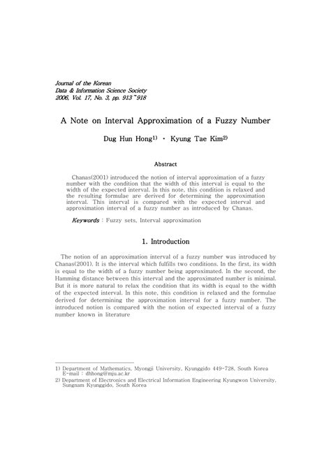 Pdf A Note On Interval Approximation Of A Fuzzy Number
