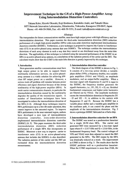 Pdf Improvement Technique In The C I Of A High Power Amplifier Array Using Intermodulation