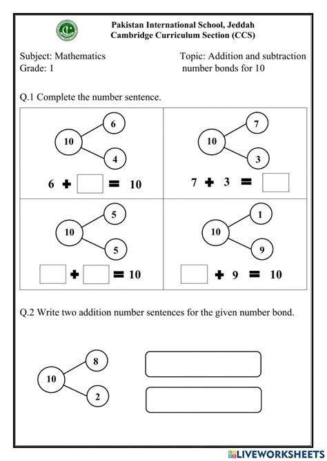 Addition And Subtraction Exercise For Grade 1 Live Worksheets