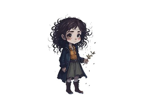 Chica Linda Con El Cabello Castaño Rizado Vector Premium