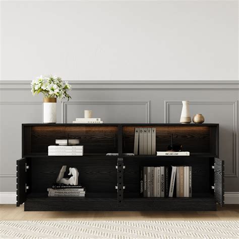 Modern Black Rectangular Acrylic Led Lights Tv Stand With Storage Media