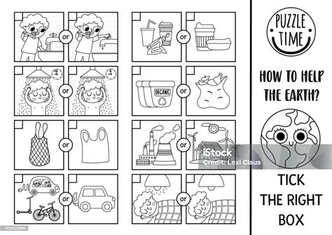 대체 자원 운송 폐기물 분류 개념과 생태 흑백 매칭 활동 지구의 날 퍼즐 인쇄 가능한 워크시트 아이들을위한 에코 인식 색칠 공부 페이지 워크시트에 대한 스톡 벡터 아트 및
