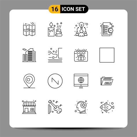 Editable Vector Line Pack Of 16 Simple Outlines Of Real Building Team Time Management Editable