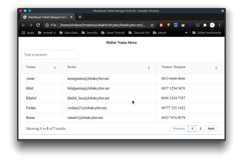 Membuat Tabel Dengan Gridjs 2 Lebak Cyber