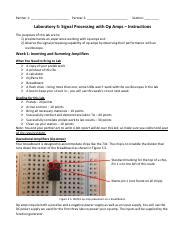 Laboratory 5 Instructions Signal Processing With Op Amps 1 Pdf Partner 1 Partner 2