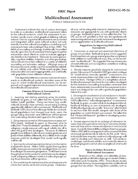 Multicultural Assessment 1995 Edo Cg 95 Multicultural Assessment