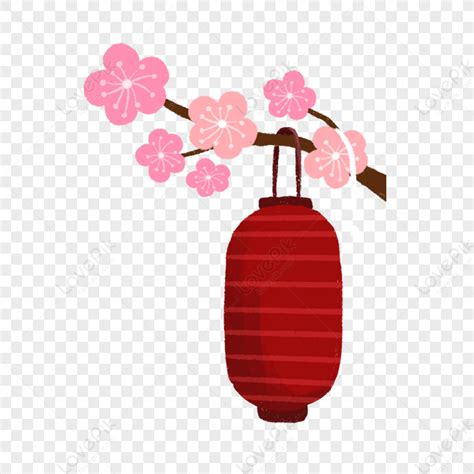 만화 일러스트 크리 에이 티브 요소 붉은 랜턴 나뭇 가지에 매달려매화칸델라 Png 일러스트 무료 다운로드 Lovepik