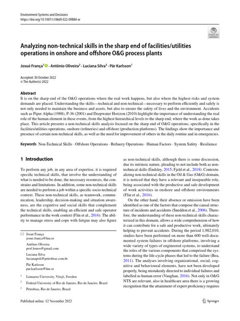 Analyzing Non‑technical Skills In The Sharp End Of Facilities Utilities Pdf