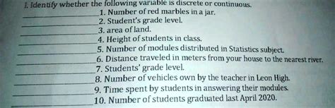 I Identify Whether The Following Variable Is Discrete Or Continuous Number Of Red Marbles