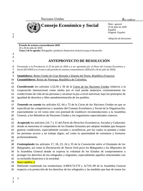 Ejemplo Anteproyecto Pdf Naciones Unidas Relaciones Internacionales