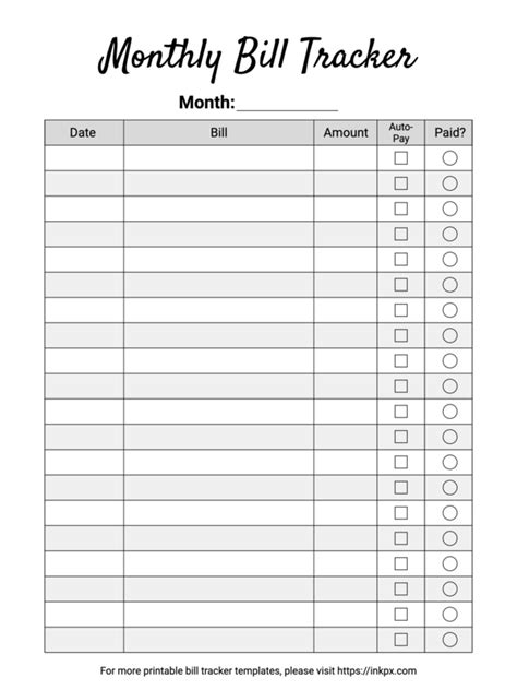 Free Printable Bill Tracker Templates Easy To Use Organizer In Pdf