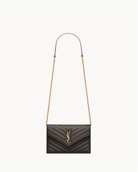 Cassandre Envelope Chain Wallet In Lambskin In Grey And Silver Saint Laurent Ysl En En