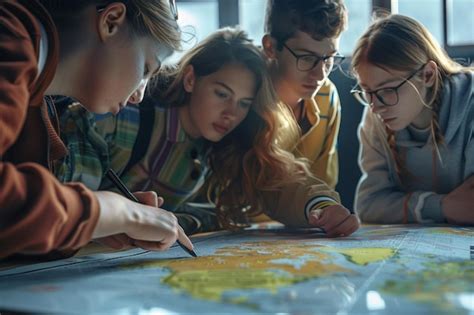 Students With Geography Maps Premium Ai Generated Image