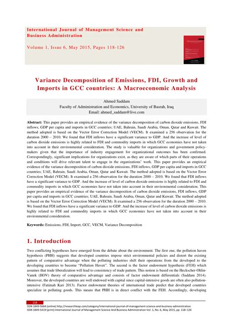 Pdf Variance Decomposition Of Emissions Fdi Growth And Imports In