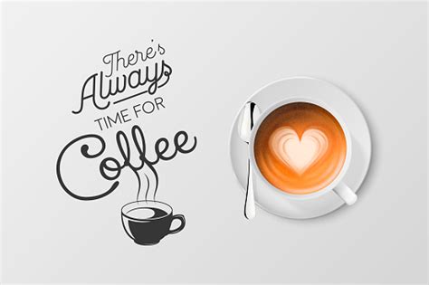 벡터 3d 사실적인 화이트 메탈 에나멜 머그잔 과 거품 커피 카푸치노 라떼 고립 타이포그래피 인용문이 있는 커피 컵 커피에 대한 문구 스톡 일러스트레이션 디자인 템플릿입니다