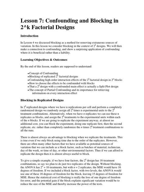 Blocking And Confounding In Factorial Dessigns Pdf Analysis Of