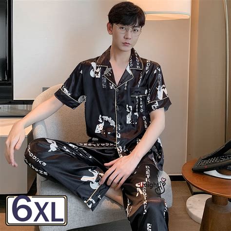 잠옷 남자 6xl 새틴 실크 잠옷 반바지 바지 정장 긴 바지 대형 2 조각 남자 잠옷 여름 Pijama 세트 Aliexpress
