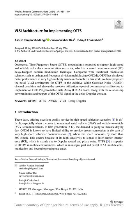 Vlsi Architecture For Implementing Otfs