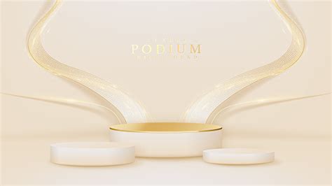 골든 커브 라인과 글리터 라이트 효과 요소와 현실적인 흰색 제품 연단 쇼케이스 3차원 형태에 대한 스톡 벡터 아트 및 기타 이미지 3차원 형태 금 금속 메이크업