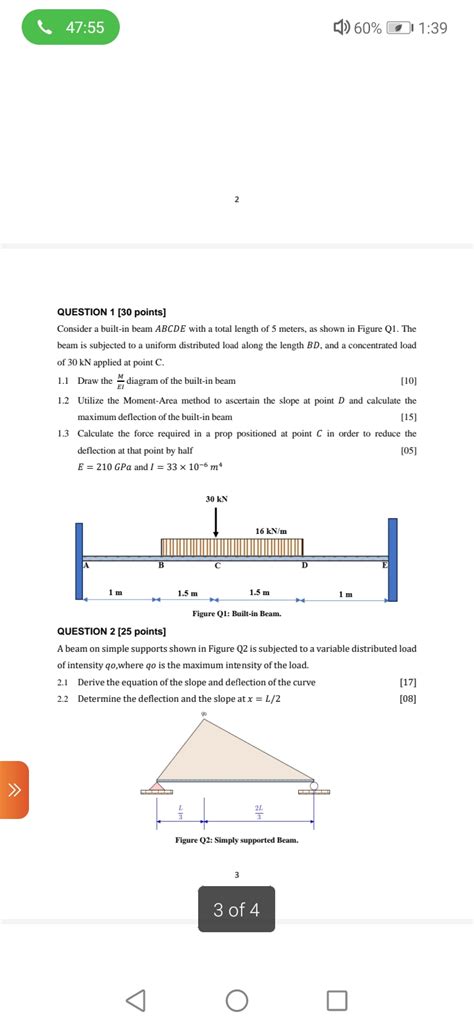 Solved QUESTION 1 30 Points Consider A Built In Beam ABCDE Chegg