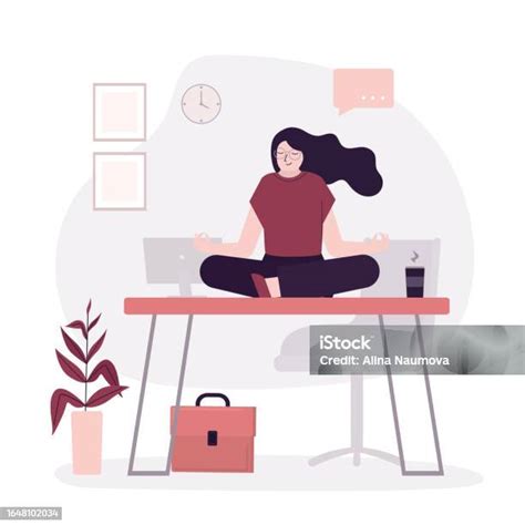 직장에서 명상하는 연꽃을 입은 사업가 불안을 줄이기 위한 스트레스 관리 명상 또는 휴식 문제 해결 중 감정 조절 긍정적 인 에너지 사람들에 대한 스톡 벡터 아트 및 기타