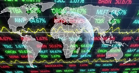 Image Of Stock Market And Data Processing With World Map And Globe On Black Background Editorial