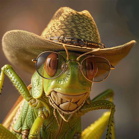 Cool Grasshopper Wearing Sunglasses And Cowboy Hat Stock Illustration