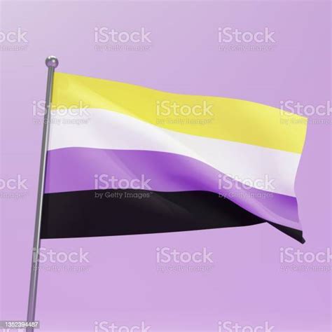 3d 렌더링 3d 일러스트레이션 바람에 펄럭이는 비 바이너리 프라이드 플래그 정사각형 배너 0명에 대한 스톡 사진 및 기타