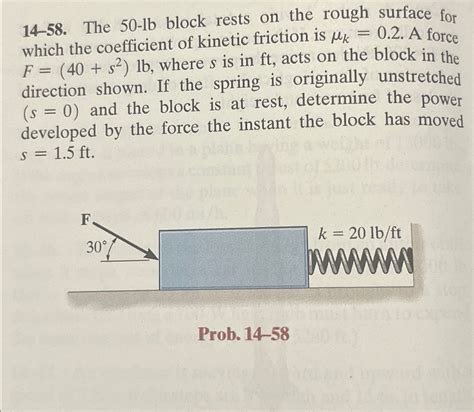 Solved 14 58 ﻿the 50 Lb Block Rests On The Rough Surface