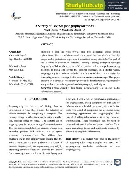 A Survey Of Text Steganography Methods Pdf