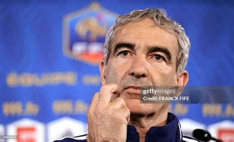 French National Football Team Coach Raymond Domenech Gives A Press