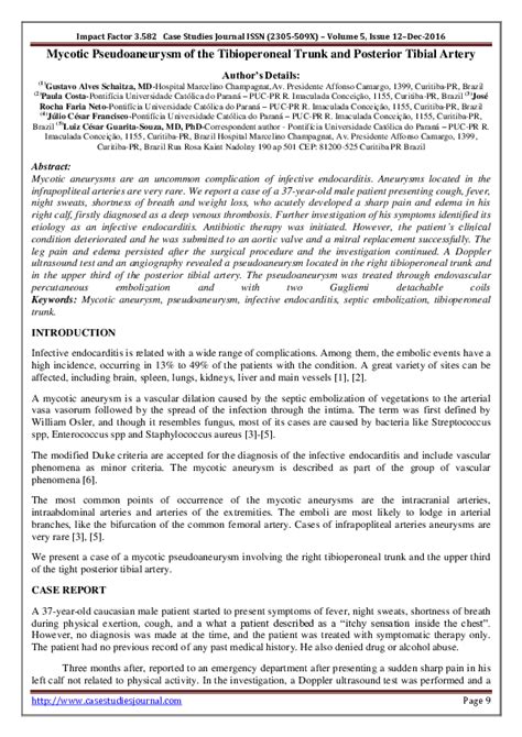 Pdf Mycotic Pseudoaneurysm Of The Tibioperoneal Trunk And Posterior Tibial Artery Luiz