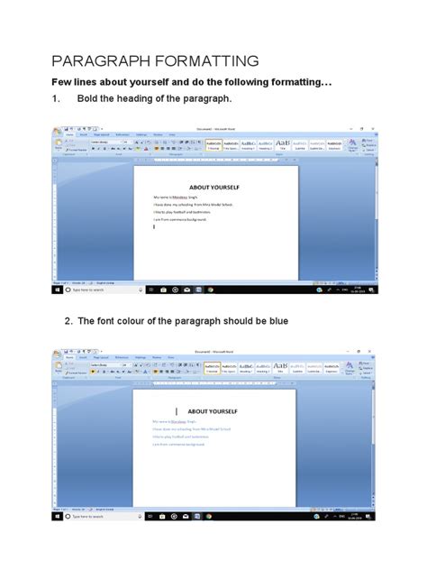 Paragraph Formatting Few Lines About Yourself And Do The Following Formatting Pdf