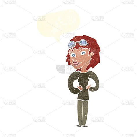 卡通女飞行员和语音泡泡