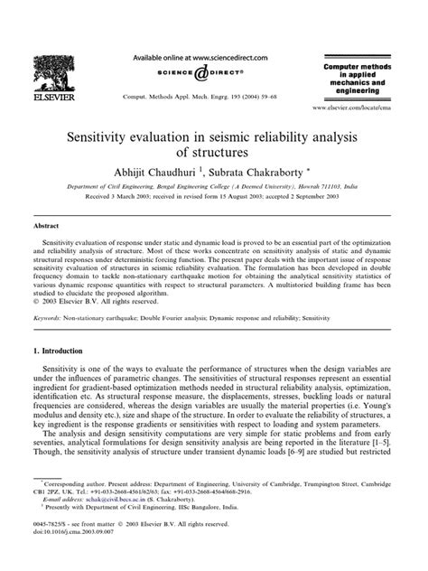 Sensitivity Evaluation In Seismic Reliability Analysis Of Structures Pdf Mathematical