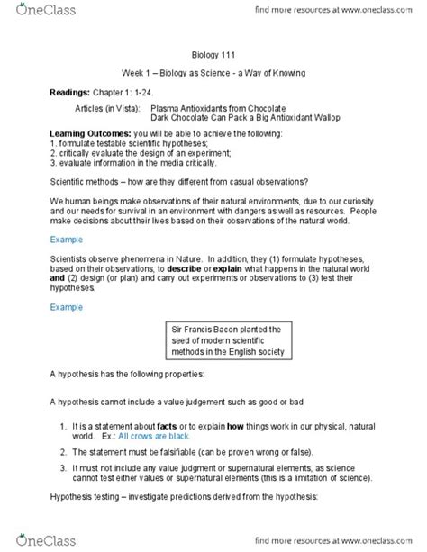 Biol 111 Lecture Week 1docx Oneclass