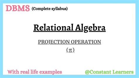 32 Projection Operation Relational Algebra Dbms Relationalalgebraquery