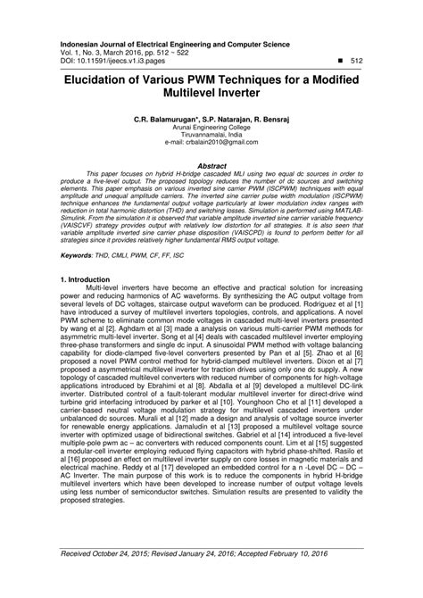 PDF Elucidation Of Various PWM Techniques For A Modified Multilevel Inverter