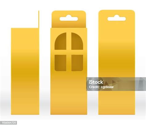 매달려 상자 골드 창 모양 포장 템플릿 빈 잘라 디자인 제품 패키지 선물 상자 골드 박스 포장 종이 크래프트 골판지 패키지에 대한 고급 빈 상자 황금 템플릿 0명에 대한