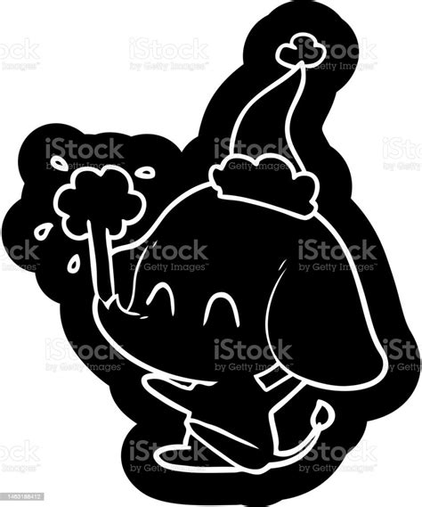 산타 모자를 쓰고 물을 내뿜는 코끼리의 귀여운 기발한 만화 아이콘 귀여운에 대한 스톡 벡터 아트 및 기타 이미지 귀여운