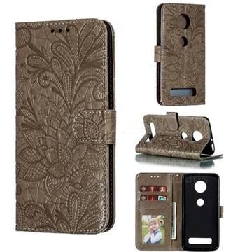 Intricate Embossing Lace Jasmine Flower Leather Wallet Case For Motorola Moto Z Play Gray