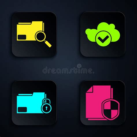 Set Document Protection Concept Search Concept With Folder Folder And Lock And Cloud With